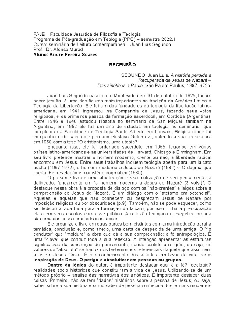 Recensão Do Livro | PDF | Jesus | Fé