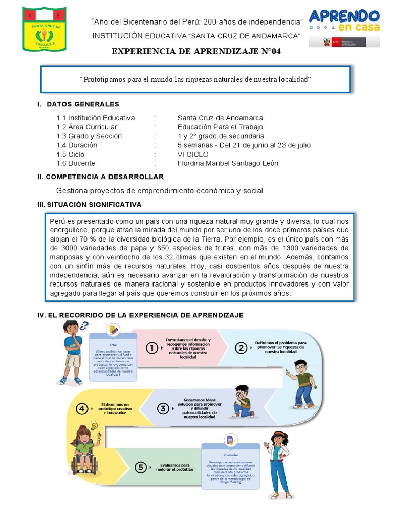 EXPERIENCIA DE APRENDIZAJE IV - EPT 1° y 2° grado.docx | PDF | El pensamiento de diseño ...