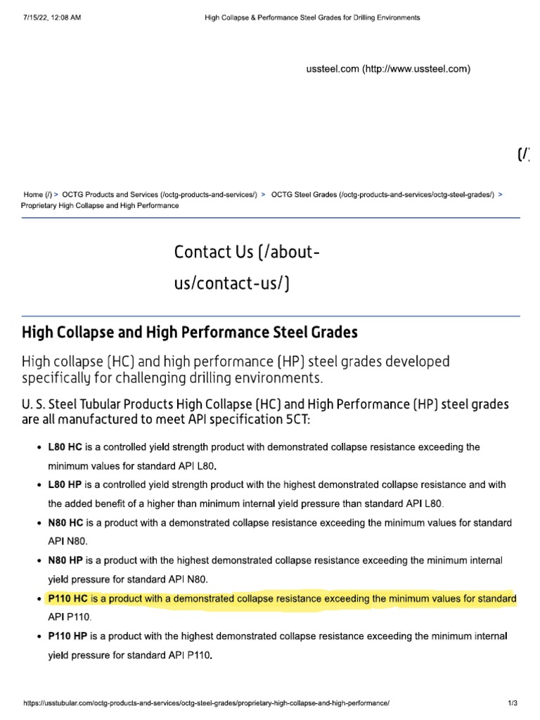 Casing Grado P110 HC PDF | PDF