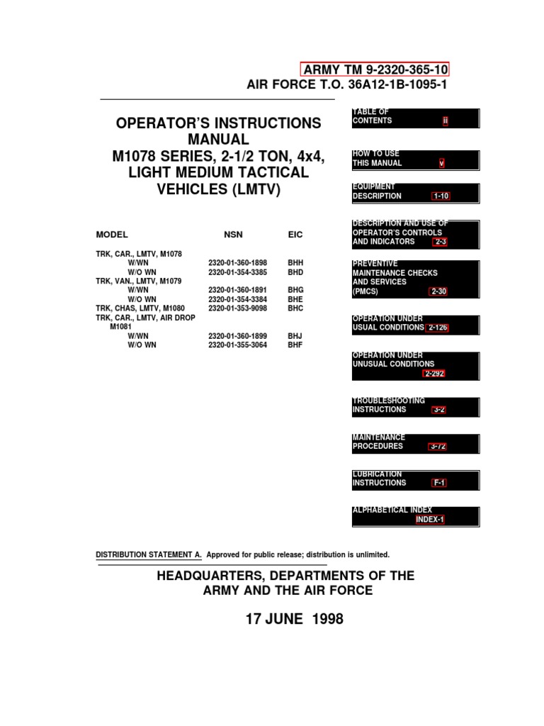 Army TM 9 2320 365 10 Air Force T o 36a12 | PDF | Truck | Van