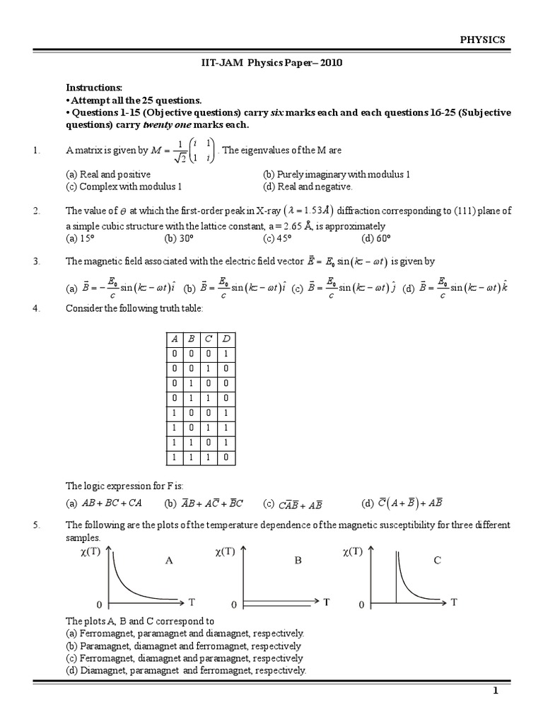 Iit Jam Physics 2010 PDF | PDF | Electron | Electromagnetism