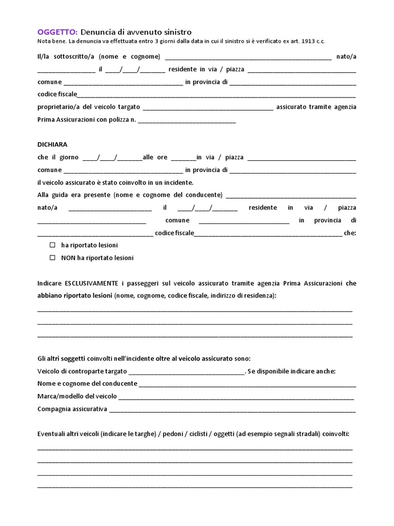 Modulo Denuncia Avvenuto Sinistro-1 | PDF