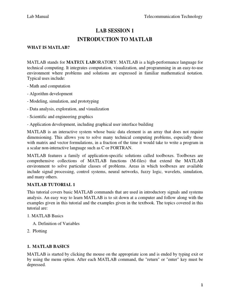 Lab 1 PDF | PDF | Matlab | Exponential Function