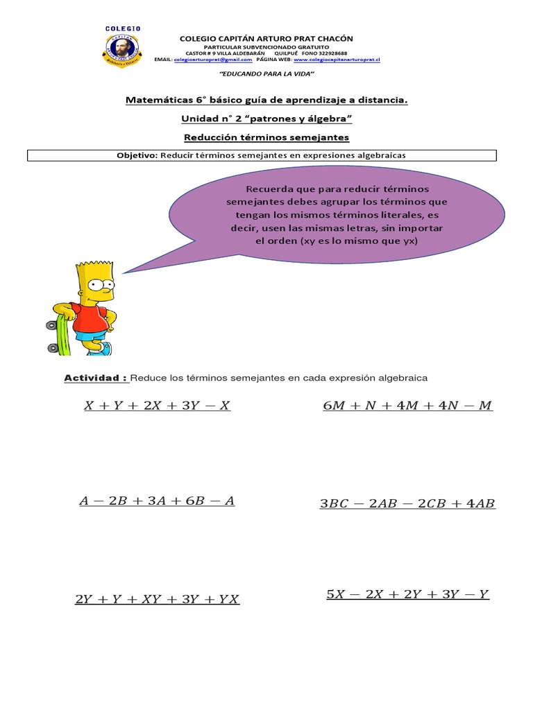 Guía de aprendizaje a distancia para la unidad de patrones y álgebra de ...