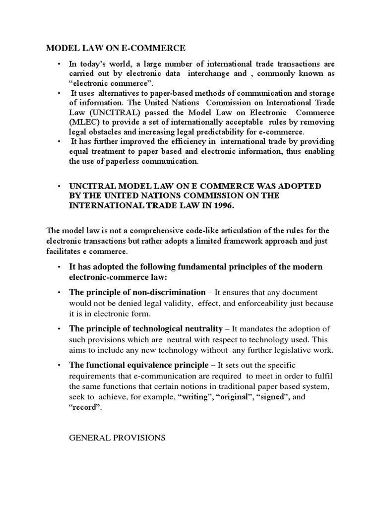 UNCITRAL Model Law on E-Commerce 1996 | PDF | E Commerce | Information