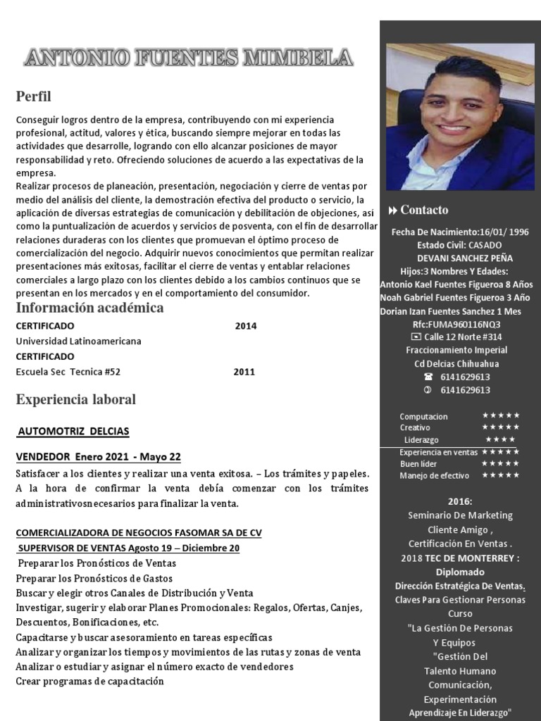 CV Lic Antonio Fuentes Mimbela PDF | PDF | Marketing | Economias