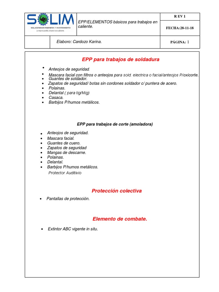 Instructivo EPP Basicos TC | PDF