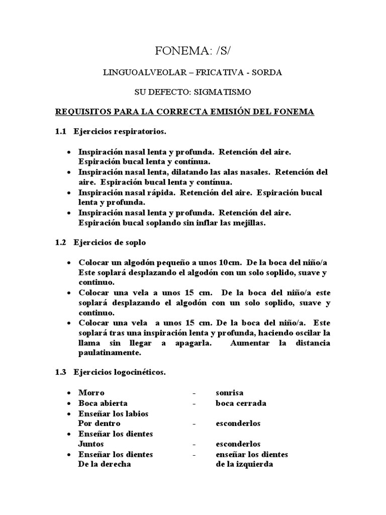 Ejercicios para corregir sigmatismo | PDF | Boca