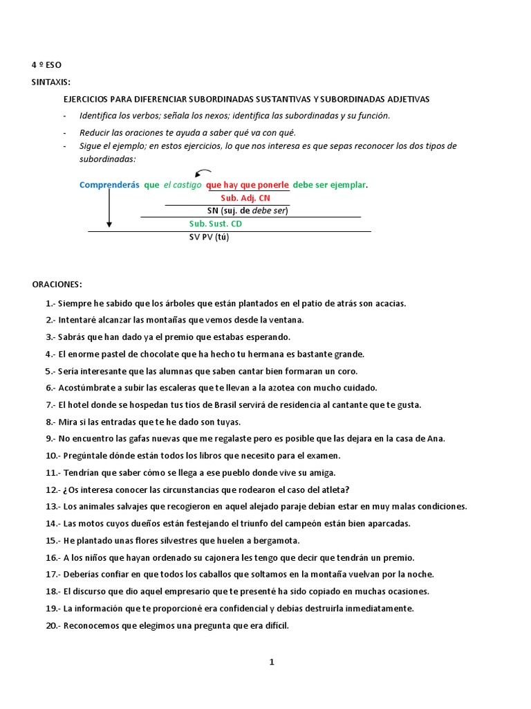Ejercicios Sub Adj y Sub Sust | PDF