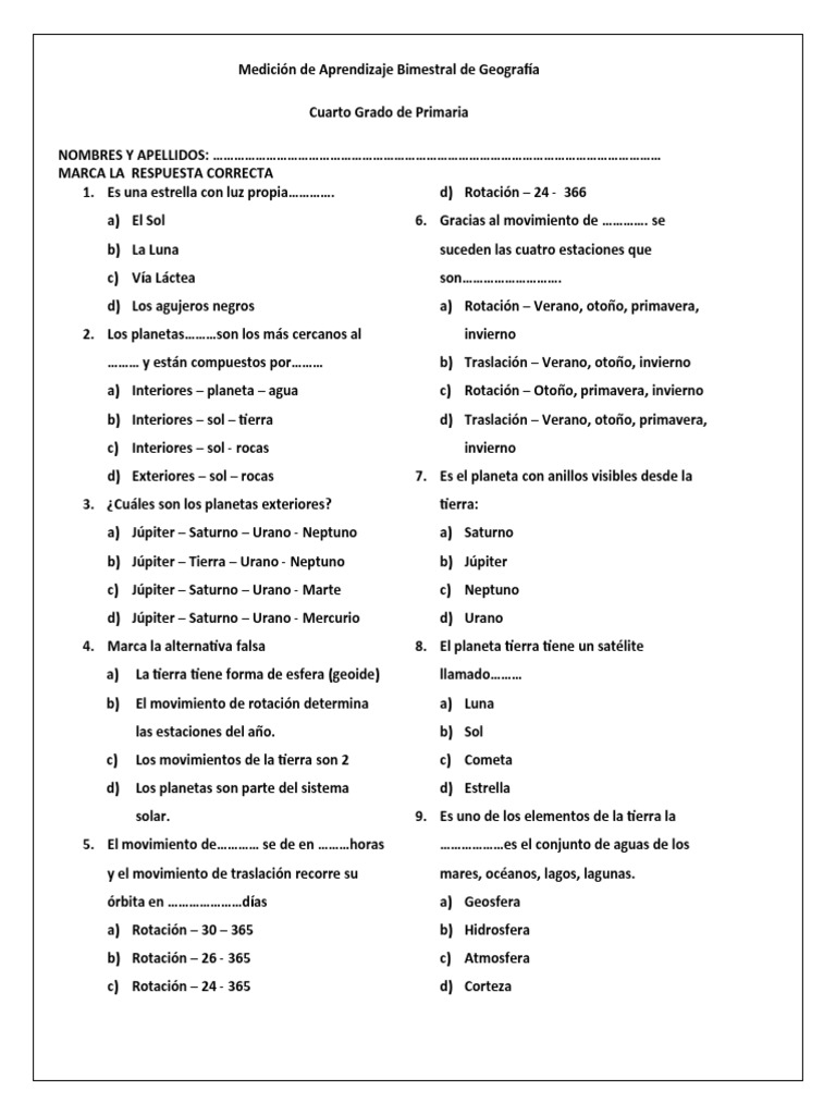 Examen de Geografia | PDF | Tierra | Atmósfera