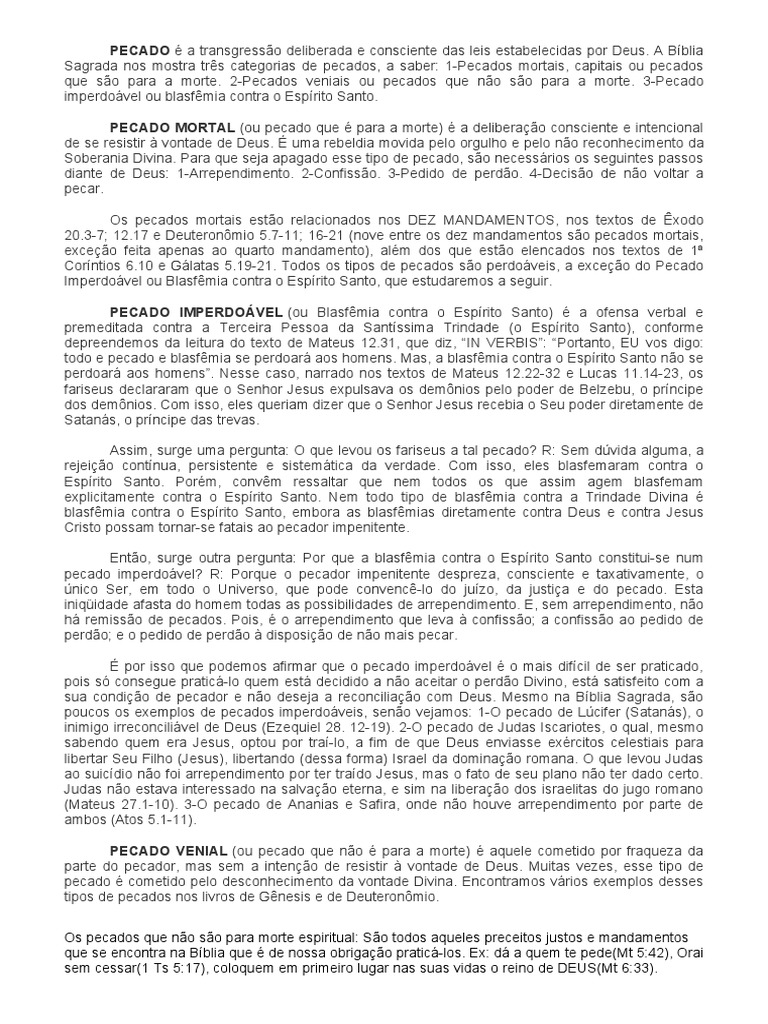 PECADO Tipos e Categorias | PDF | Pecado | Jesus