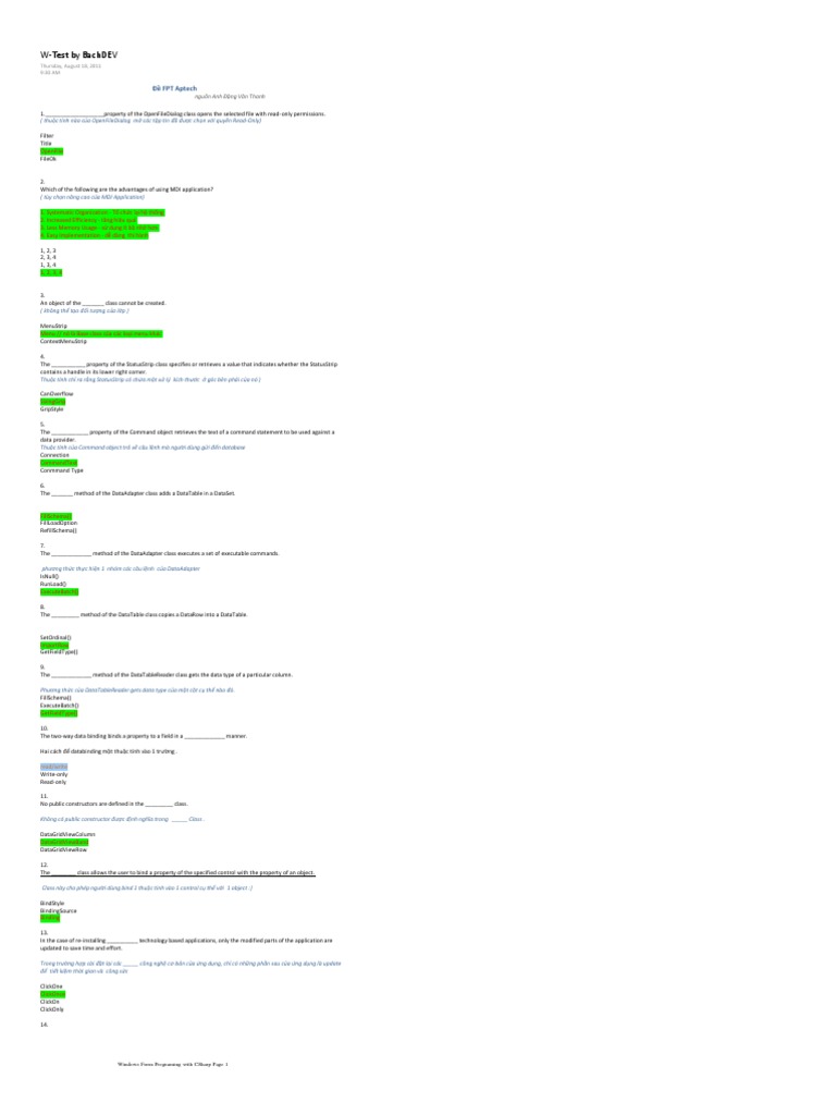 W-Test Winform by BachDEV | PDF