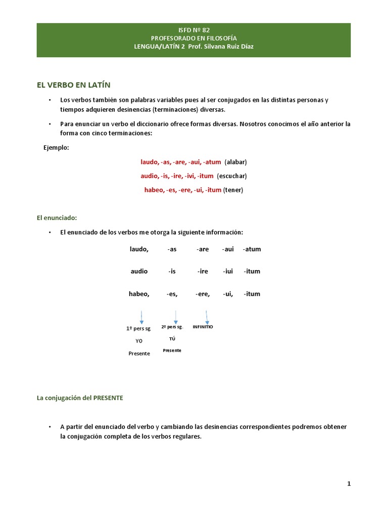 El Verbo en Latín: Conjugaciones y Ejemplos | PDF | Verbo | Conjugación ...