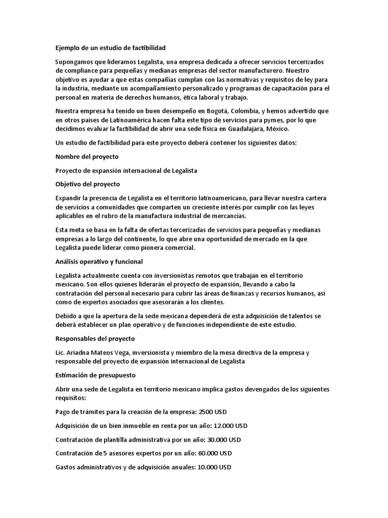 Ejemplo de Un Estudio de Factibilidad | Descargar gratis PDF | Pequeñas y medianas empresas | México