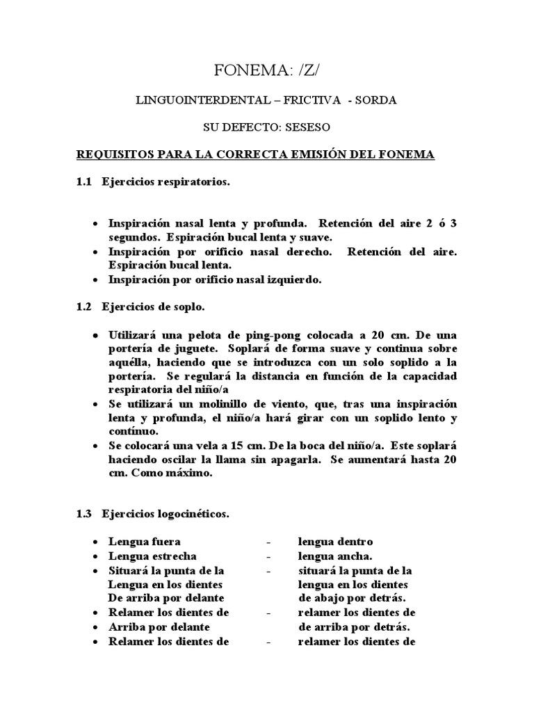 Ejercicios para el fonema /z/ | PDF