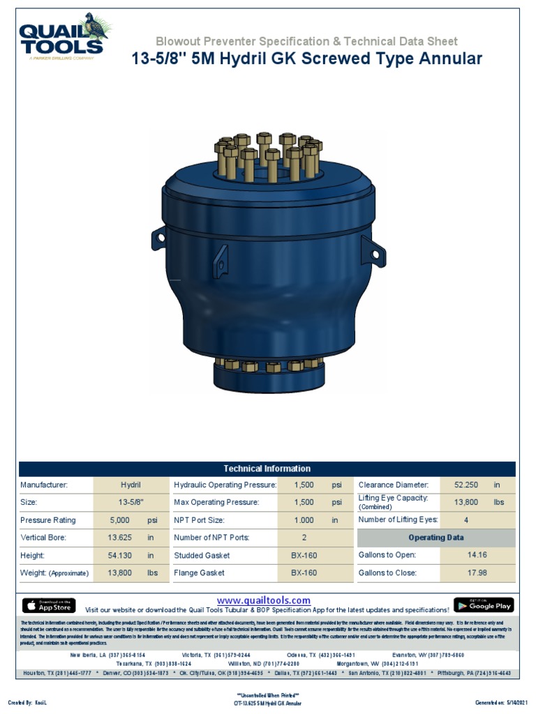 BOP Technical Data Sheet | PDF | Mechanical Engineering