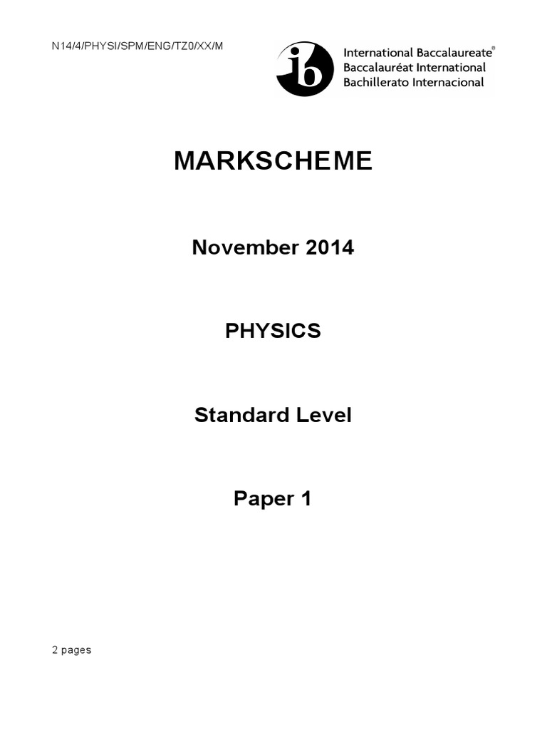 Physics Paper 1 SL Markscheme-3 | PDF
