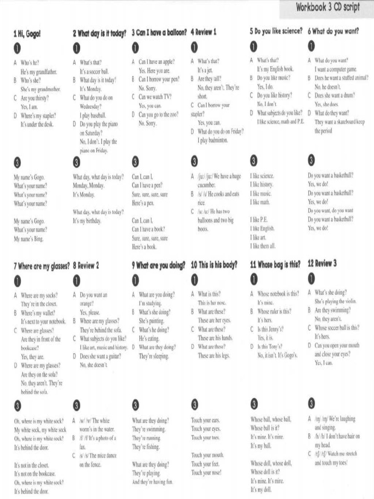 Gogo Loves English 3 Workbook Audio Script | PDF