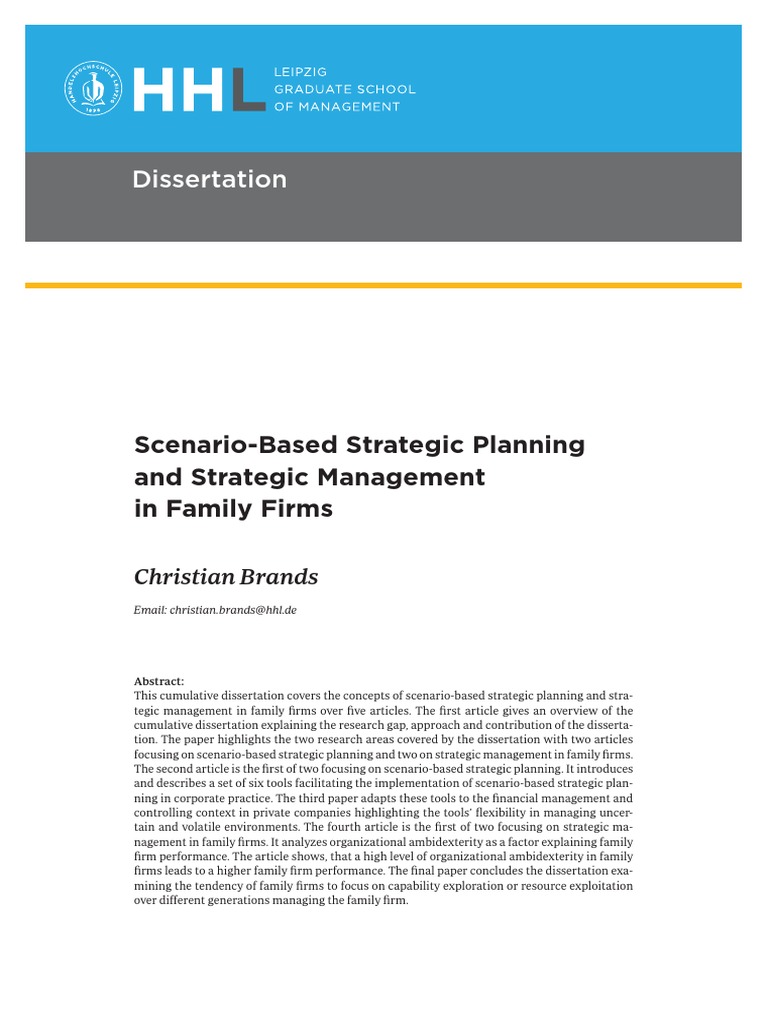 Scenario Based Strategic Planning And Strategic Management In Family