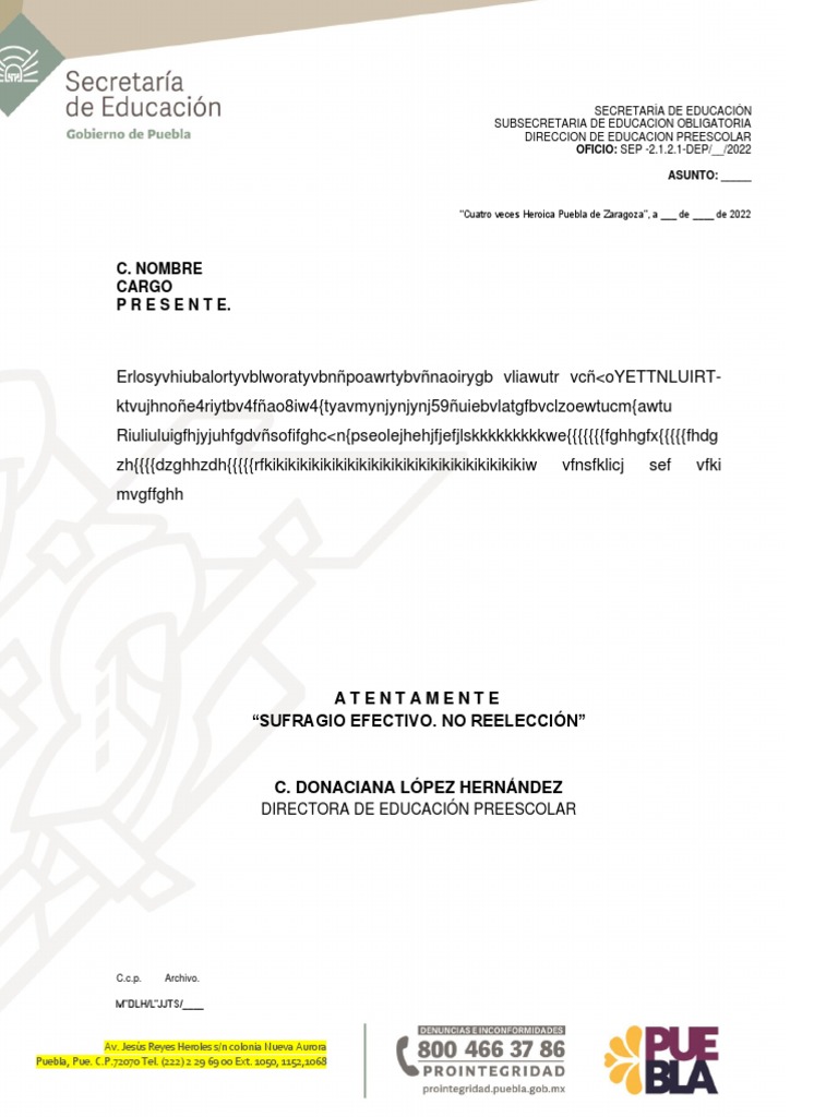C. Nombre Cargo Presente.: Atentamente "Sufragio Efectivo. No Reelección" | PDF
