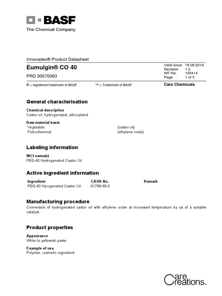 Eumulgin CO 40 | PDF | Intellectual Works | Intellectual Property Law