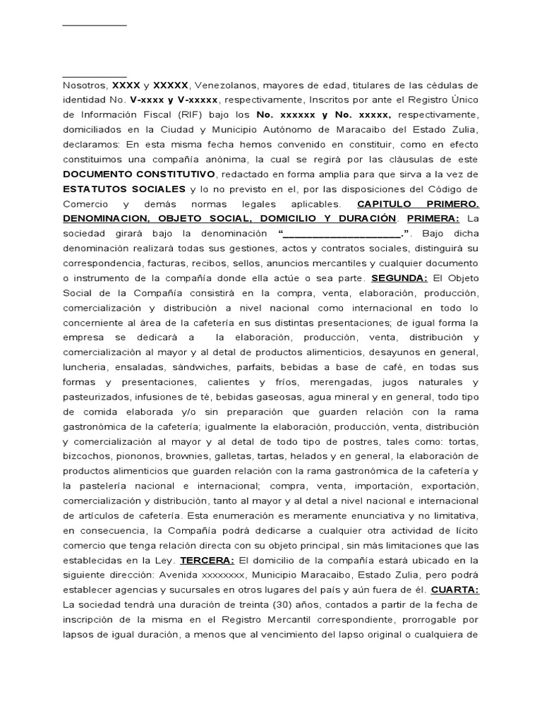 Borrador Acta Constitutiva C.A. | PDF | Derecho