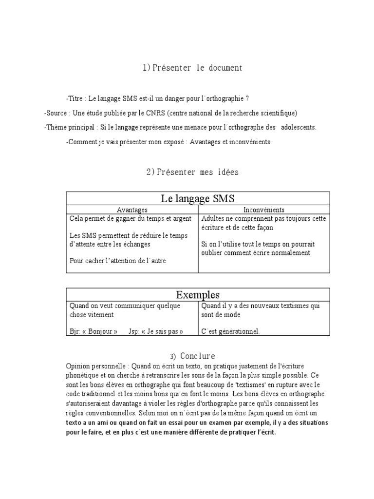 Le Langage SMS | PDF | Évolution de carrière | Études des langues ...