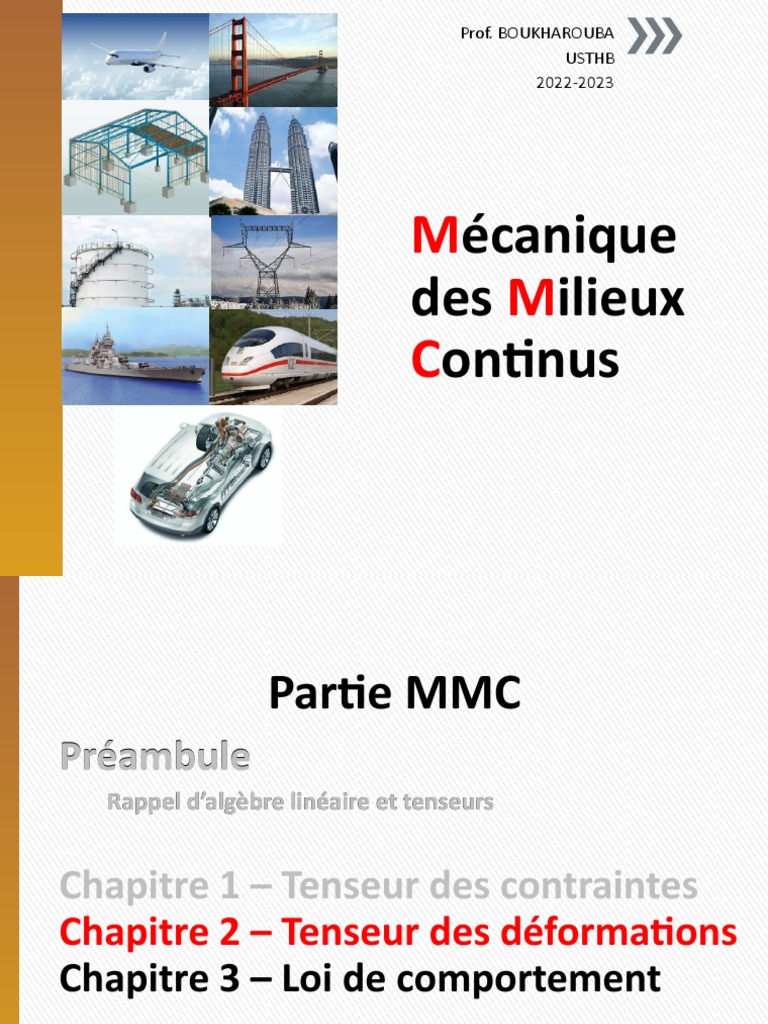 MMC - Chap - 2 - Tenseur de Déformation - cours-COURS BOUKHAROUBA | PDF | Tenseur | Rotation