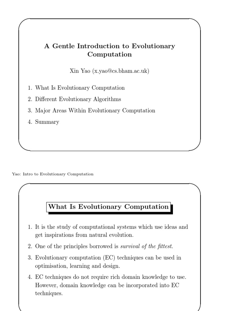 A Gentle Intro To Evolutionary Computation Pdf Evolution Genetic Algorithm
