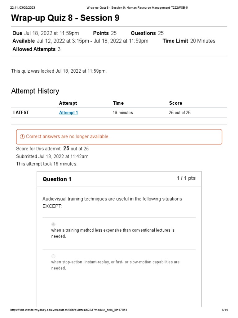 Wrap Up Quiz 8 Session 9 - Human Resource Management T222WSB 6 PDF | PDF | Employment | Human ...