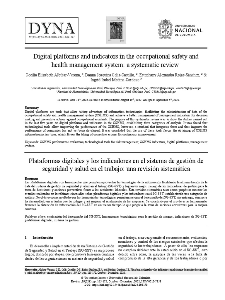 Digital Platforms and Indicators in The Occupational Safety and Health ...