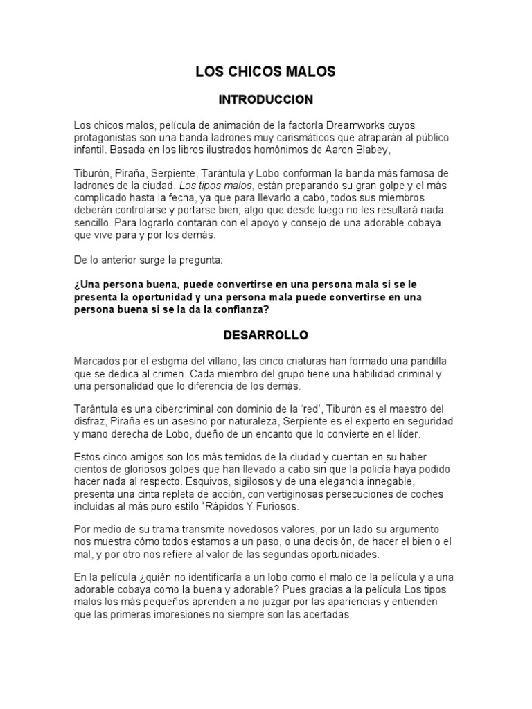 Los Chicos Malos: Resumen y Valores | PDF | Libros para adolescentes