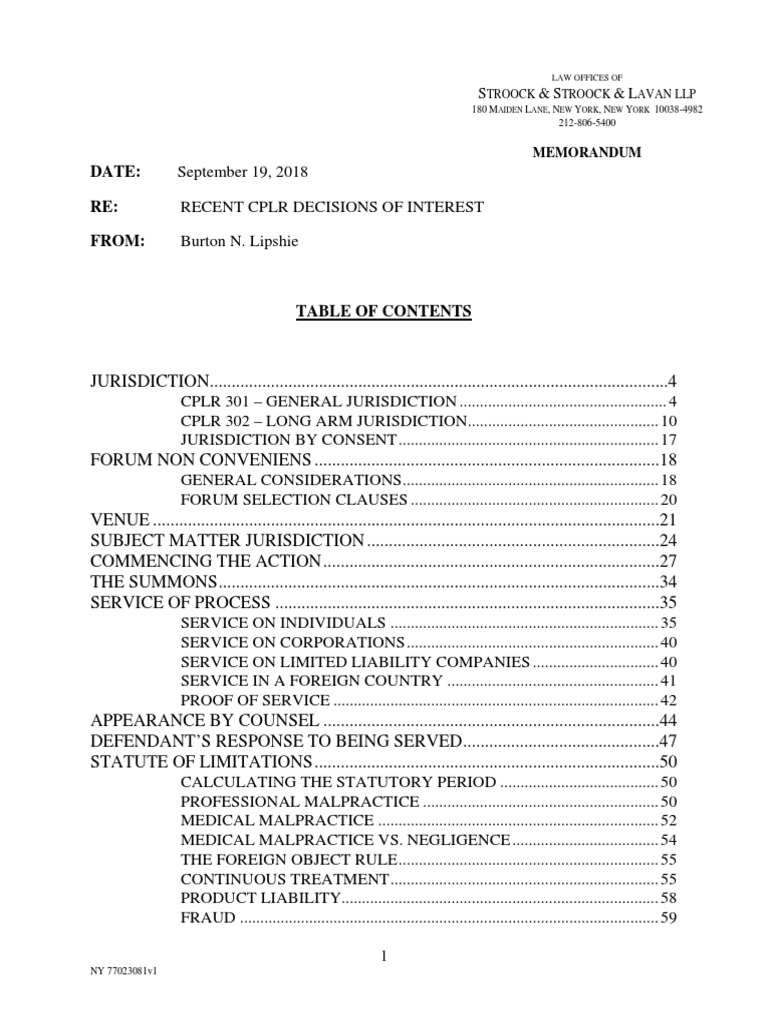 Lipshie - CPLR DECISIONS - 2018-2019 | PDF | Discovery (Law) | Personal ...