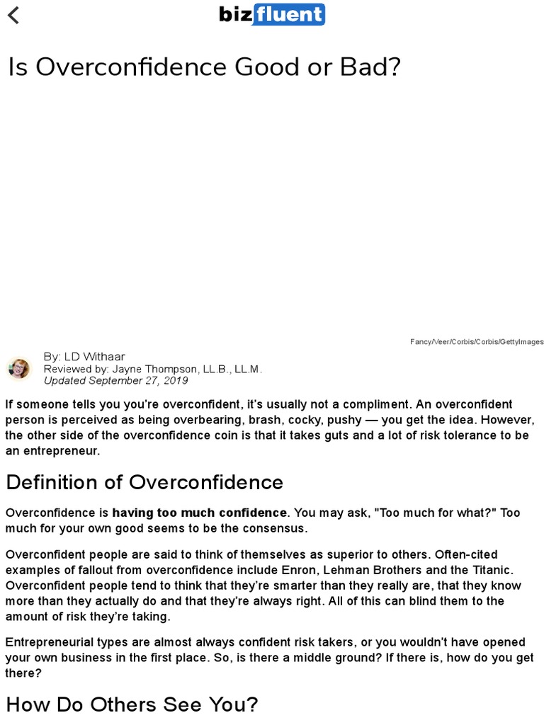 OVERCONFID Is Overconfidence Good or Bad | PDF