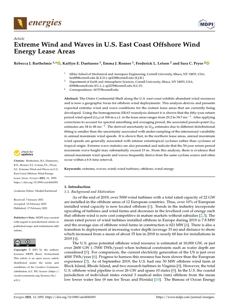 Extreme Wind and Waves in U.S East Coast Off Shore Wind Energy Lease ...