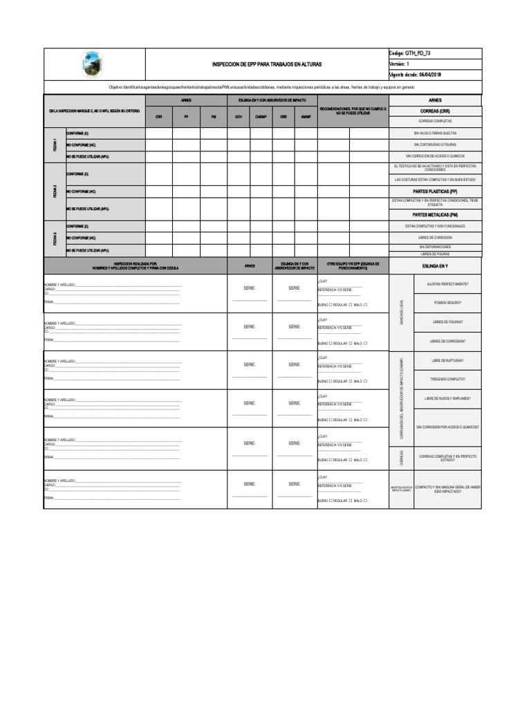 Inspección de equipos de protección personal para trabajos en alturas | PDF | Materiales
