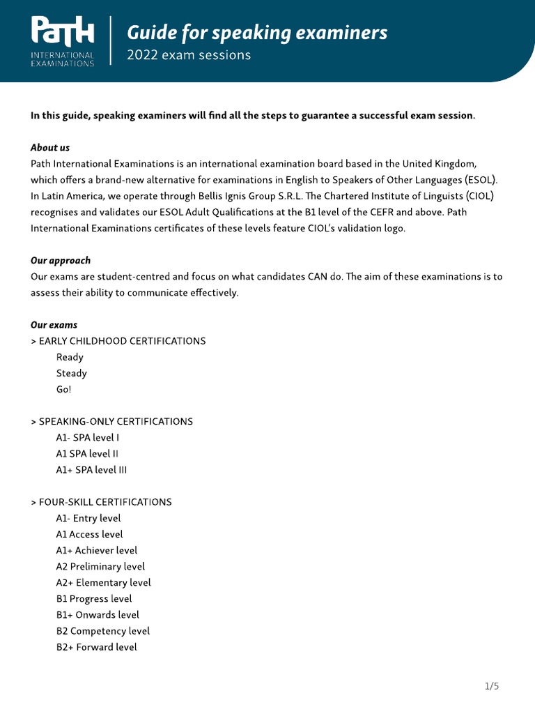 Guide For Speaking Examiners | PDF