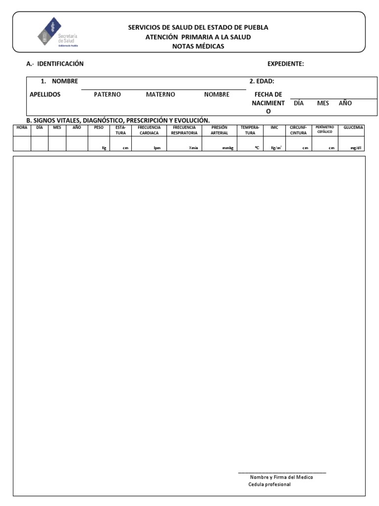 Nota Médica En Blanco En Formato Pdf Formulario De Admisión De