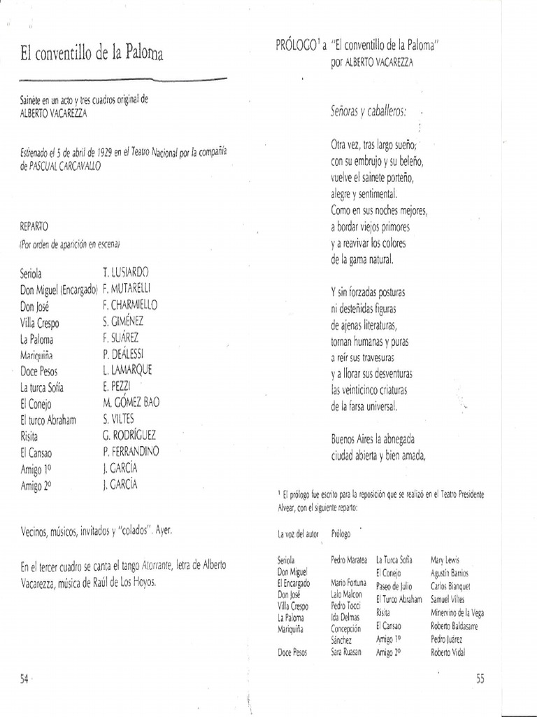 El Conventillo de La Paloma. Alberto Vacarezza. | PDF