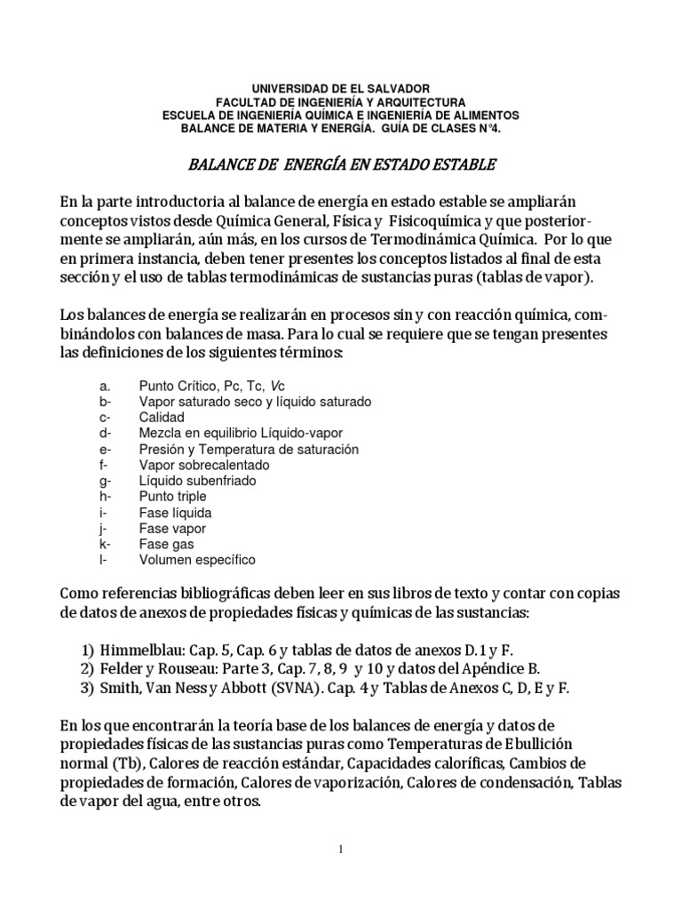 1-Bme-115-2022-Unidad 4-Guia 4 de Clases-Balance de Energia en Estado Estable PDF | PDF | Calor ...