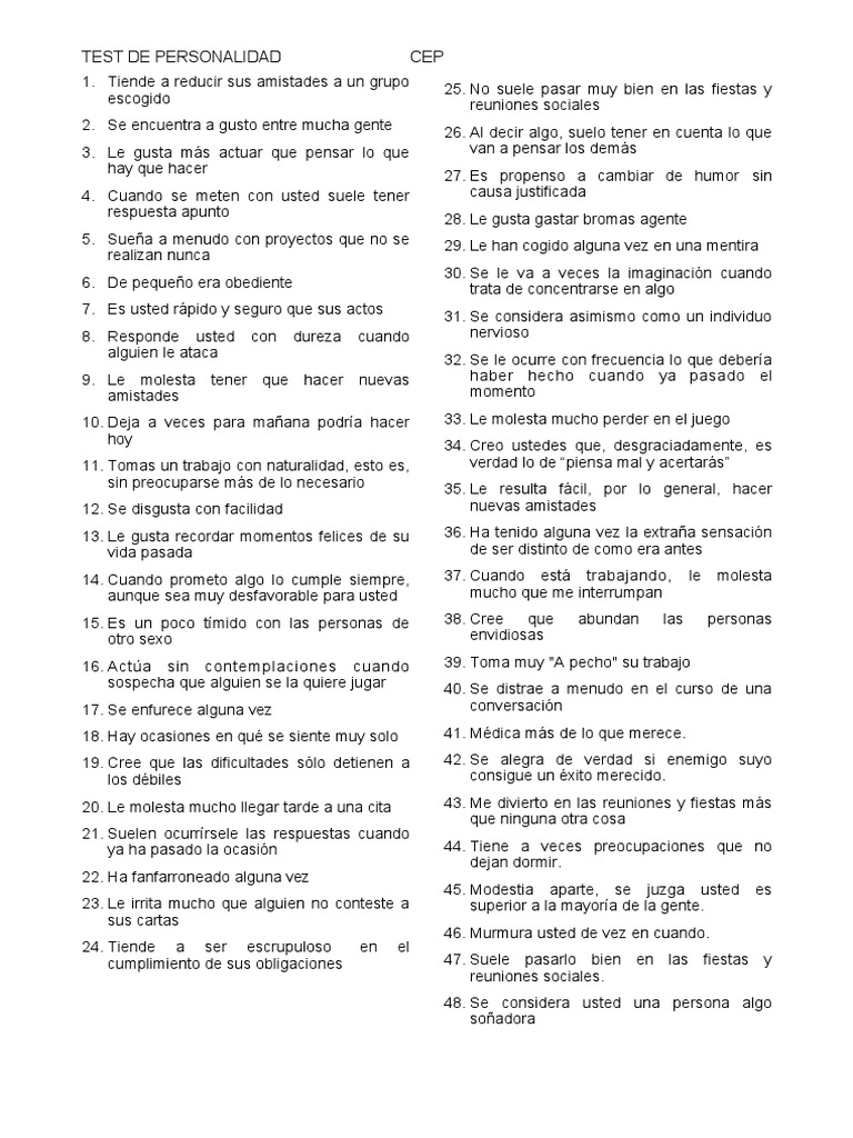 Personalidad Cep | PDF