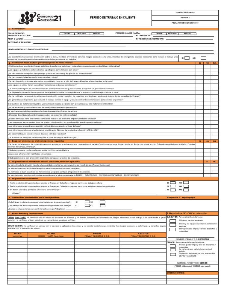 HSE-FOR-103 Permiso para Trabajos en Caliente | PDF