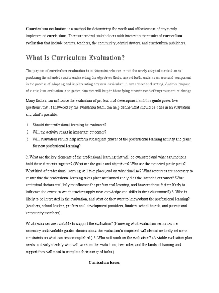 Understanding Curriculum Evaluation Methods | PDF | Curriculum | Evaluation