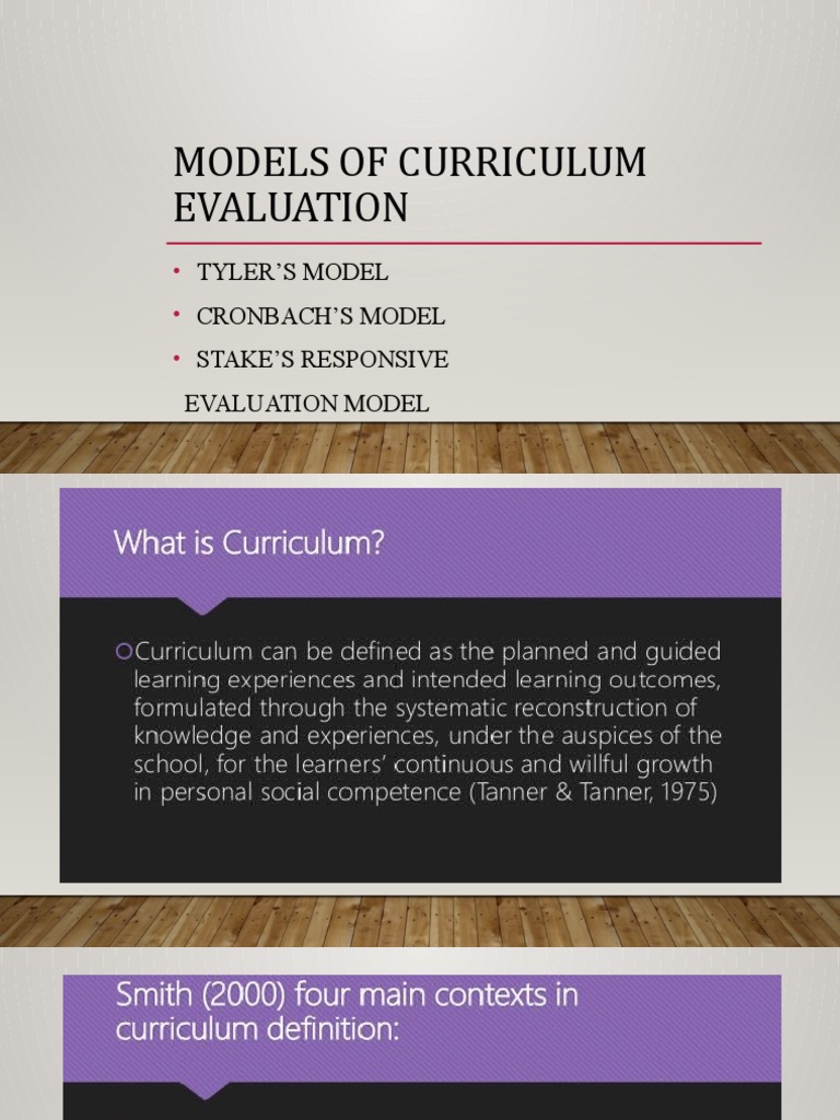 Models Of Curriculum Evaluation Tyler Cronbach Stakes Pdf