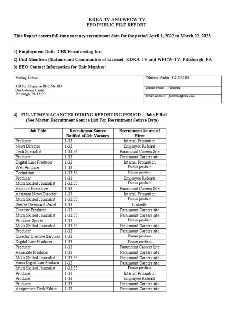 Kdka Eeo Report 4-1-22 To 3-22-23 | PDF | Meteorology | Recruitment