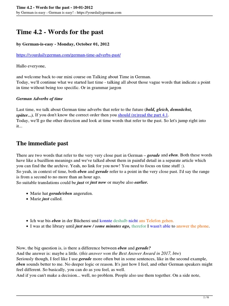 German Time Adverbs Past | PDF | Linguistics