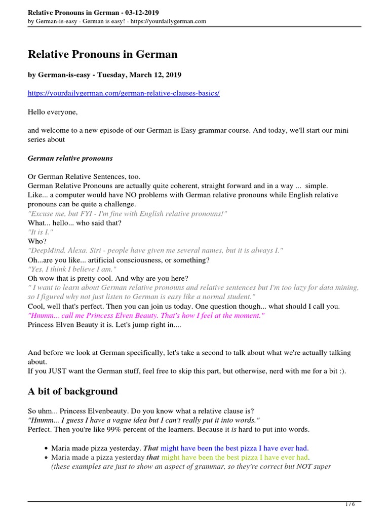 German Relative Clauses Basics | PDF | English Language | Sentence ...