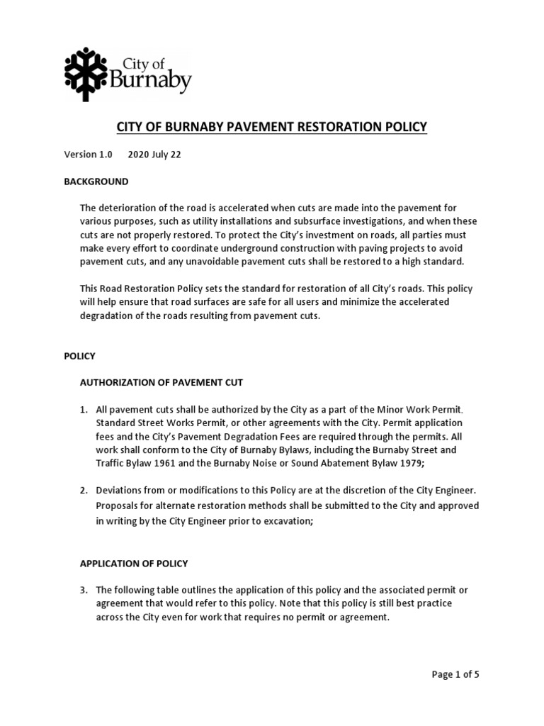 Pavement Restoration Policy | PDF | Road Surface | Road