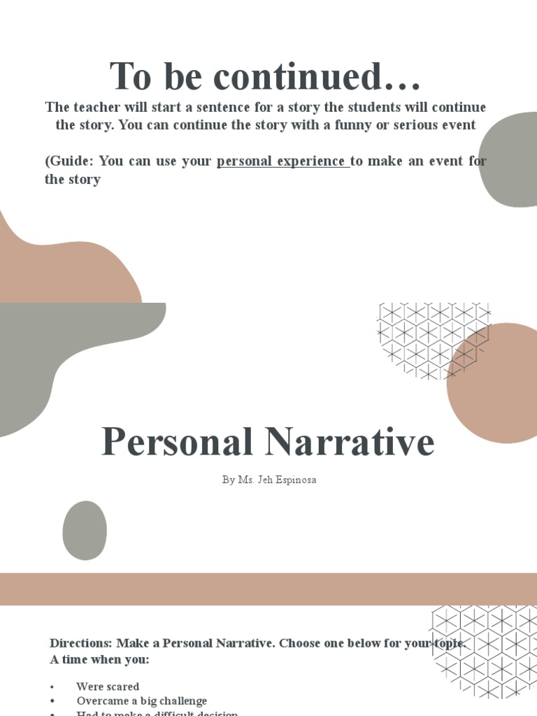 Personal Narrative Writing Guide | PDF | Narrative | Experience