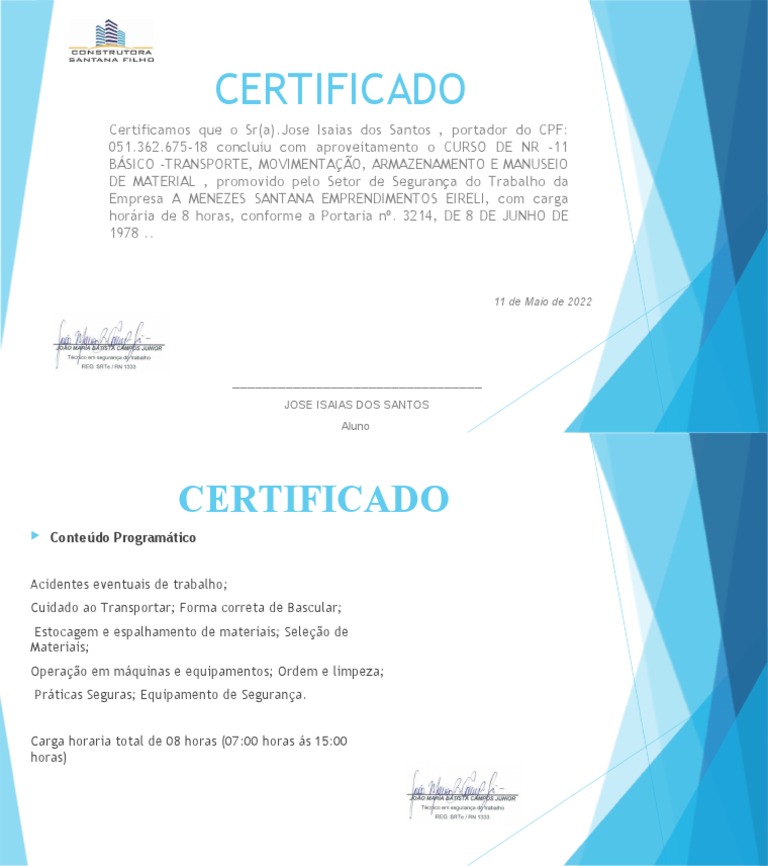 Certificado NR 11 | PDF